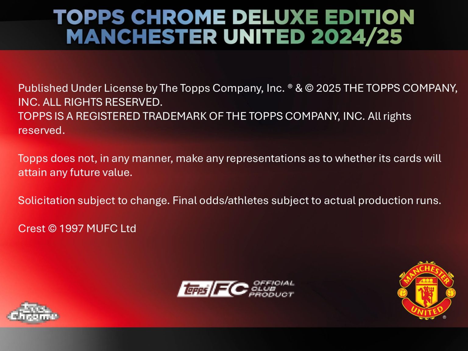 【製品情報】2024-25 TOPPS CHROME MANCHESTER UNITED SOCCER DELUXE EDITION